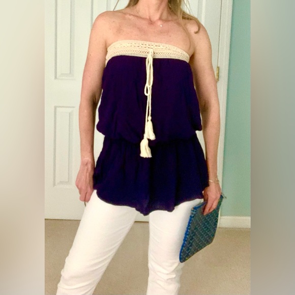 mittoshop | Tops | Mittoshop Strapless Navy Tunic Length Top Szs | Poshmark